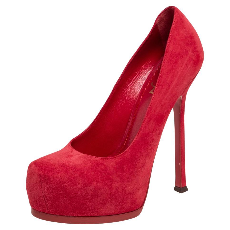 Saint Laurent Paris Red Patent Leather Janis Pointed Toe Platform Pumps ...
