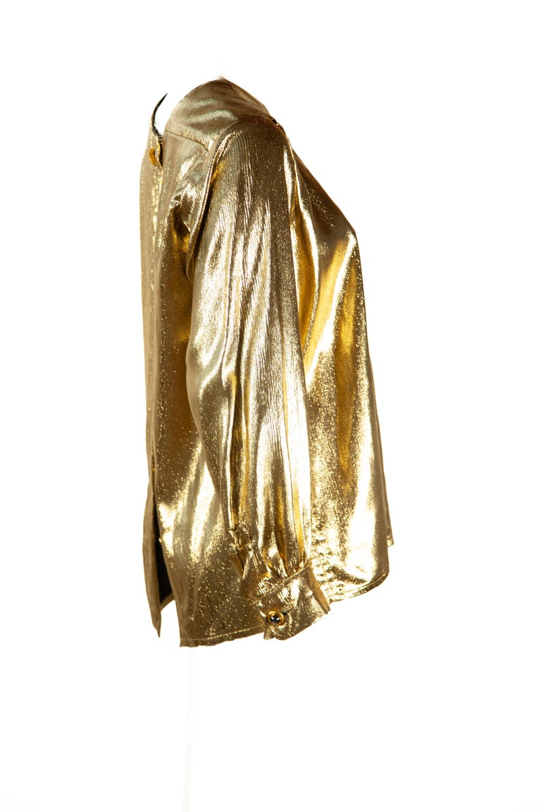 Saint Laurent Rive Gauche Gold Lamé Top at 1stDibs