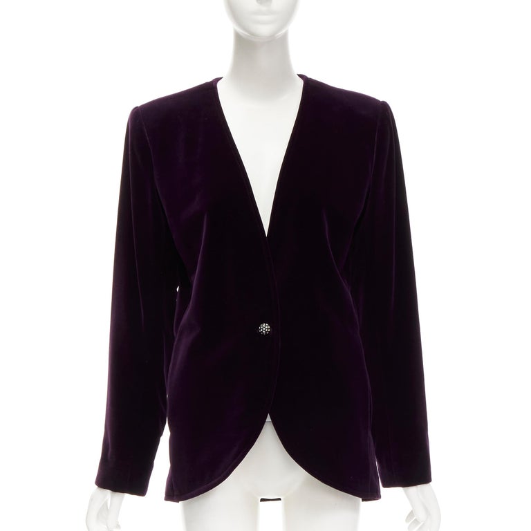 SAINT LAURENT Rive Gauche Vintage purple velvet crystal button blazer ...