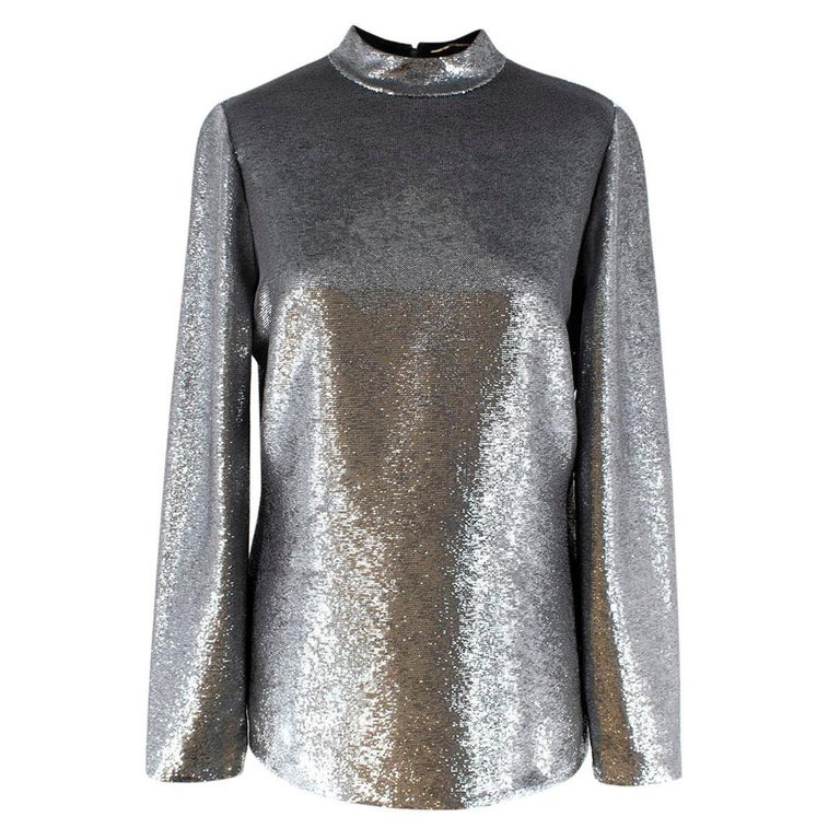 Saint Laurent Silver Sequin Raised Neck Top - Size US 8 For Sale at ...