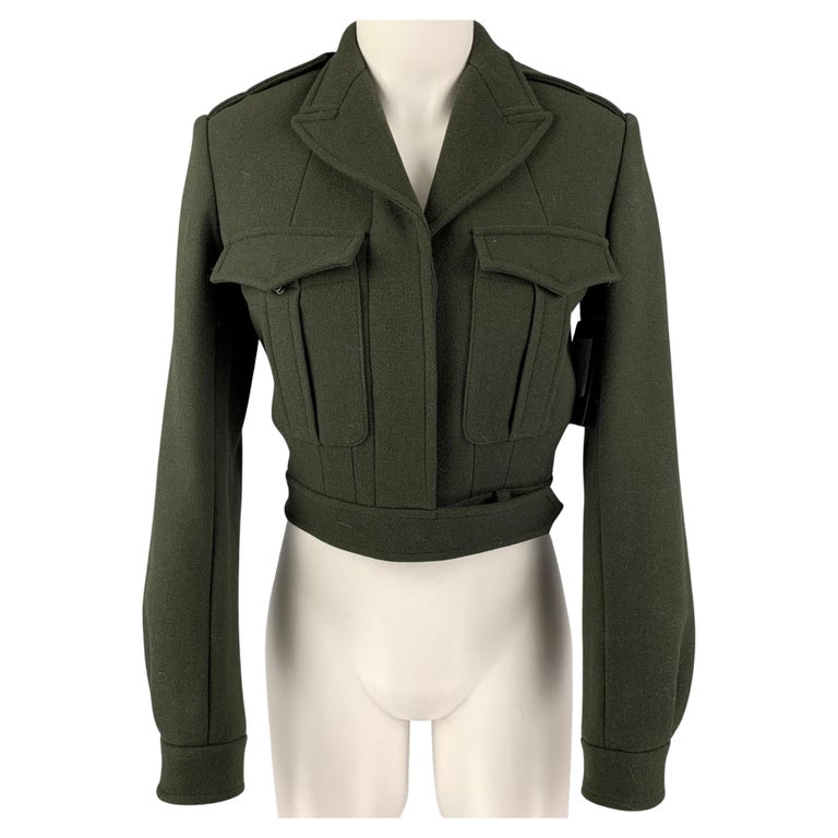 SAINT LAURENT Size 4 Dark Green Wool Cropped Military Jacket For Sale ...
