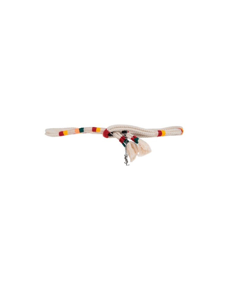 Saint Laurent SS18 Beige Rope Belt w/ Multicolor Stripes and YSL Logo ...