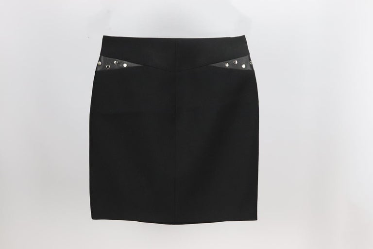 Saint Laurent Studded Leather Trimmed Wool Mini Skirt Fr 38 Uk 10 For Sale at 1stDibs
