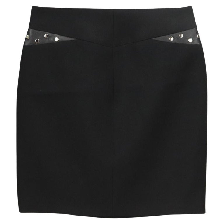 Saint Laurent Studded Leather Trimmed Wool Mini Skirt Fr 38 Uk 10 For Sale at 1stDibs