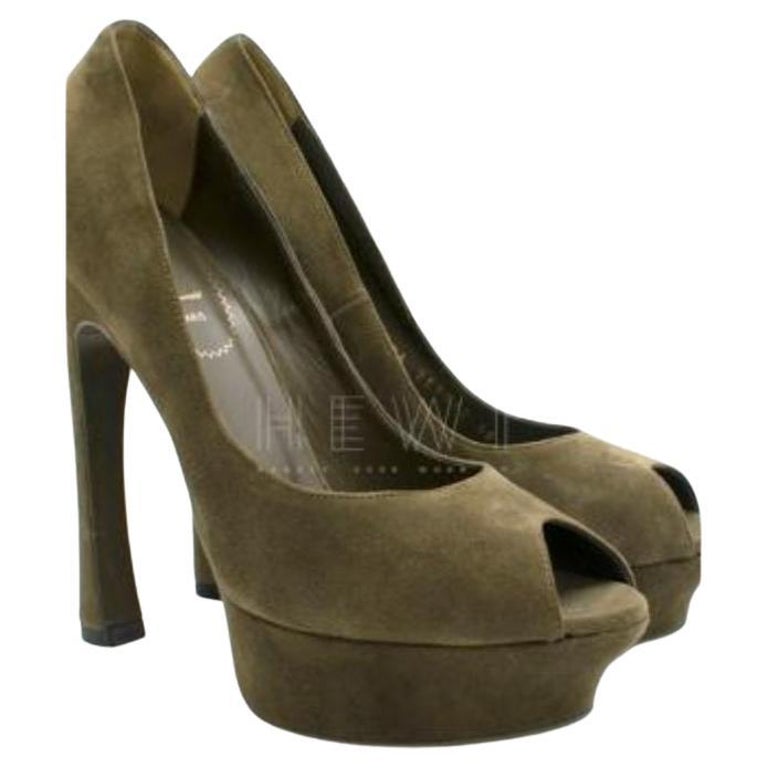 Saint Laurent Suede Platform Peep Toe Pumps For Sale at 1stDibs