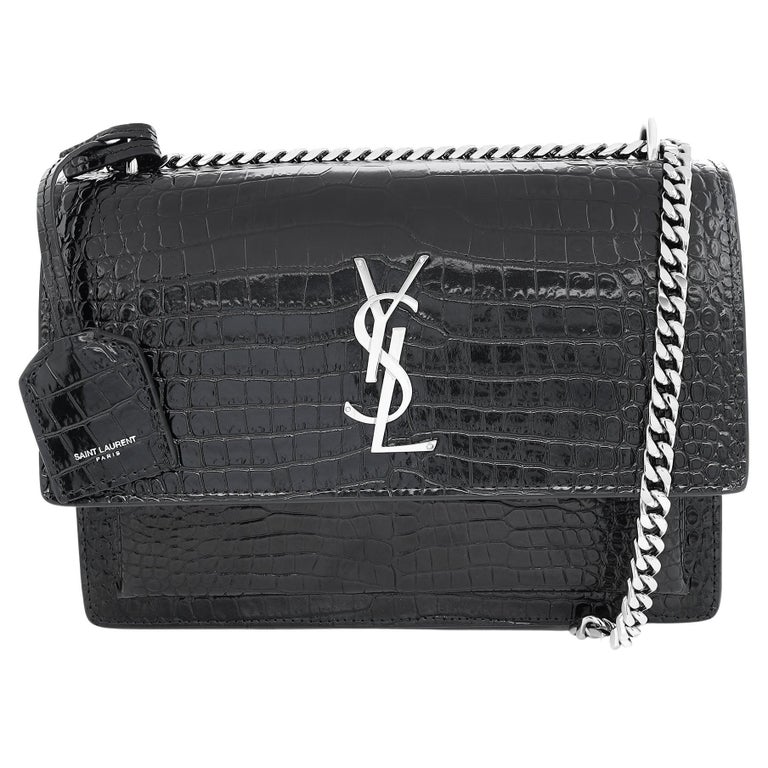 Saint Laurent Sunset Crocodile Embossed Black Leather Medium Crossbody ...