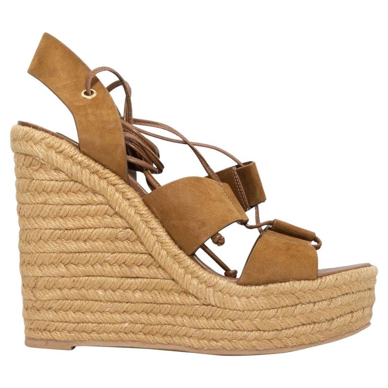 Saint Laurent Tan Espadrille Wedges For Sale at 1stDibs