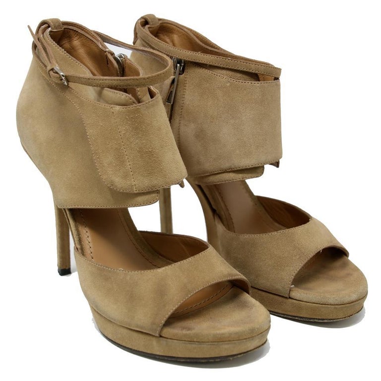 Saint Laurent Tan Signature YSL Ankle Strap Booties 38 Platforms YL ...