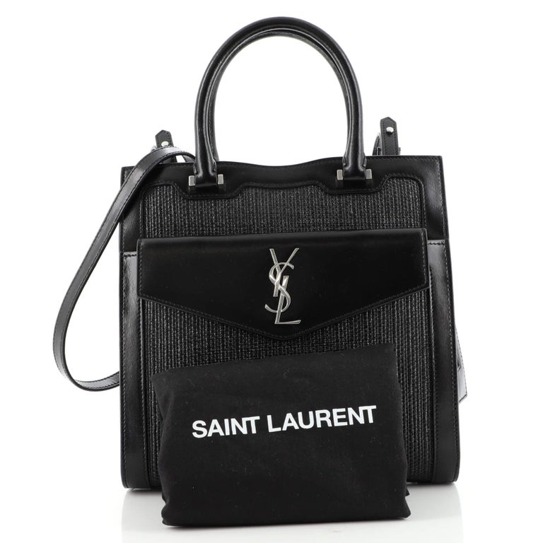 Saint Laurent Uptown Tote Raffia with Leather Small at 1stDibs