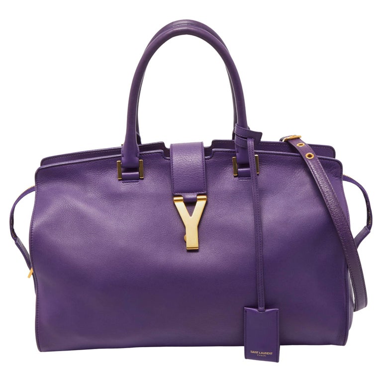 Saint Laurent Violet Leather Medium Cabas Y-Ligne Tote For Sale at 1stDibs