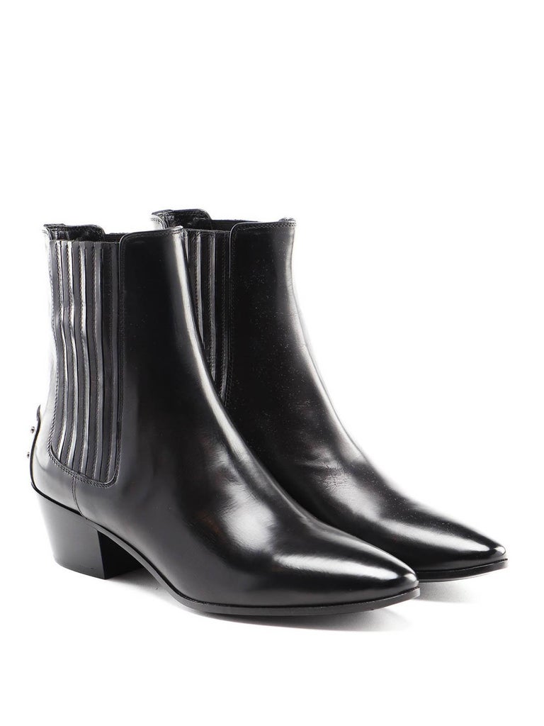Saint Laurent "West 45 Chelsea" Black Leather Western Ankle Boots Size ...