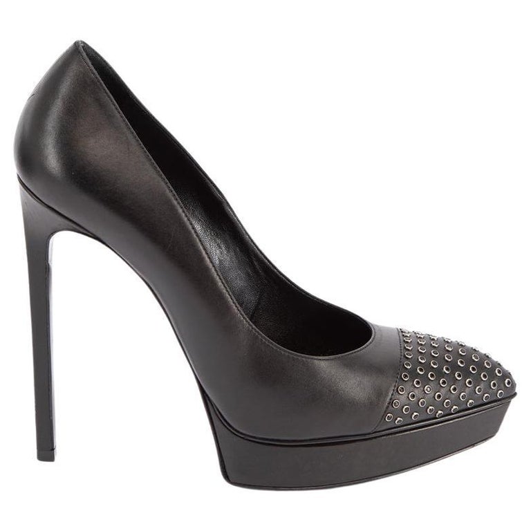 Saint Laurent Women's Black Studded Toe Cap Platform Heels For Sale at ...