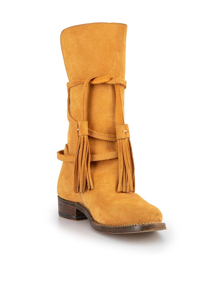 Saint Laurent Women's Ochre Suede Tie Detail Mid Calf Boots For Sale at ...