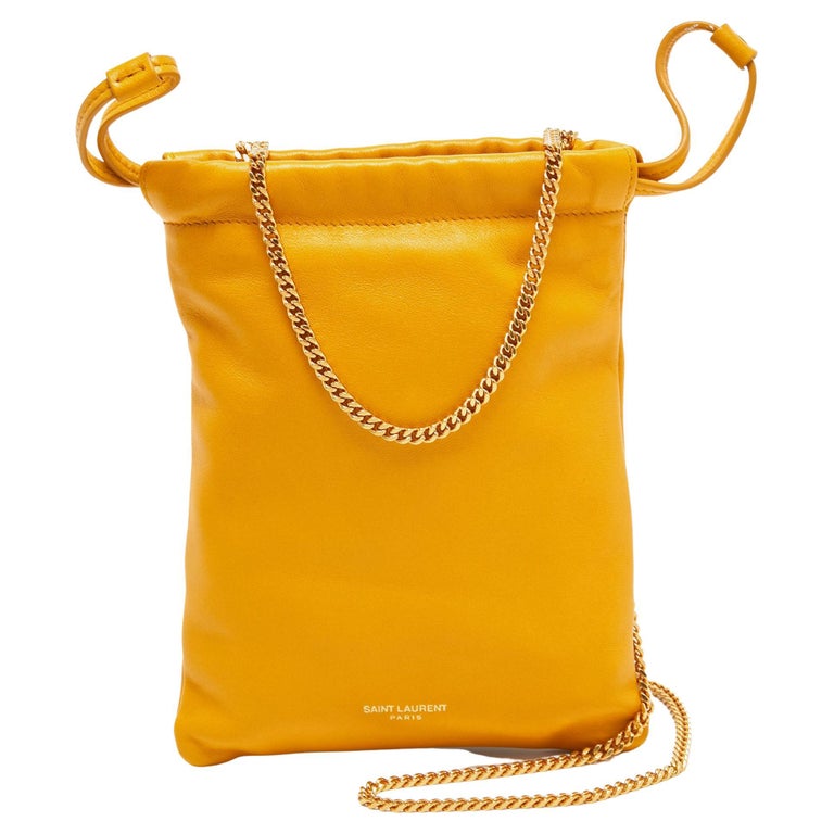 Saint Laurent Yellow Leather Drawstring Pouch On Chain For Sale at 1stDibs