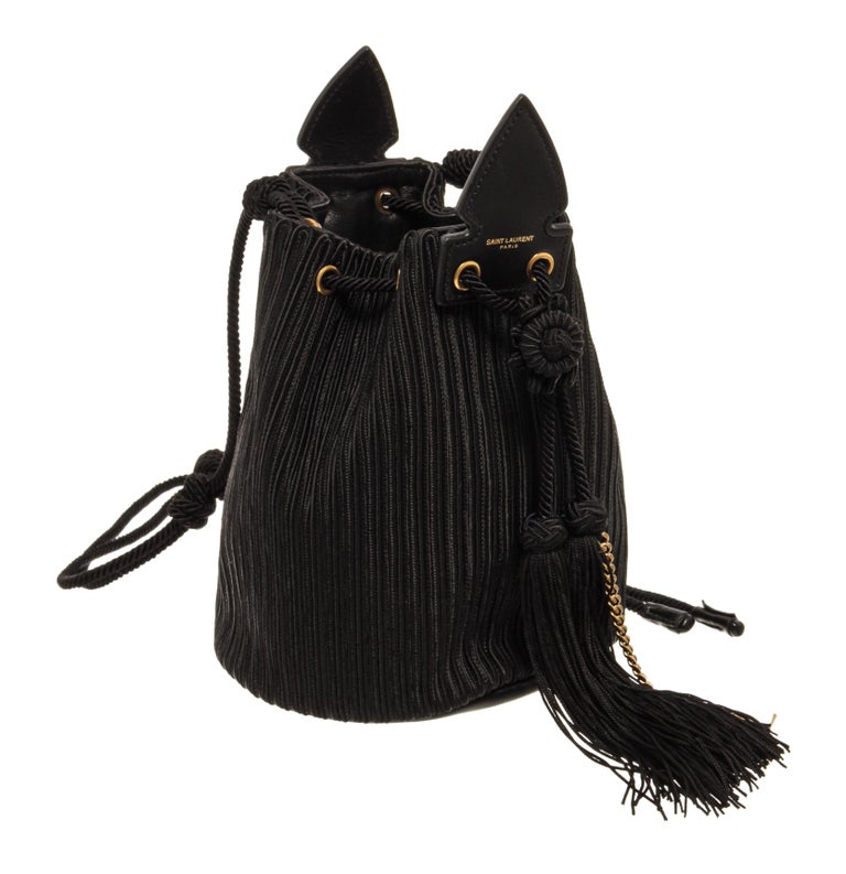 Saint Laurent YSL Black Canvas Fringe Bucket Bag For Sale at 1stDibs