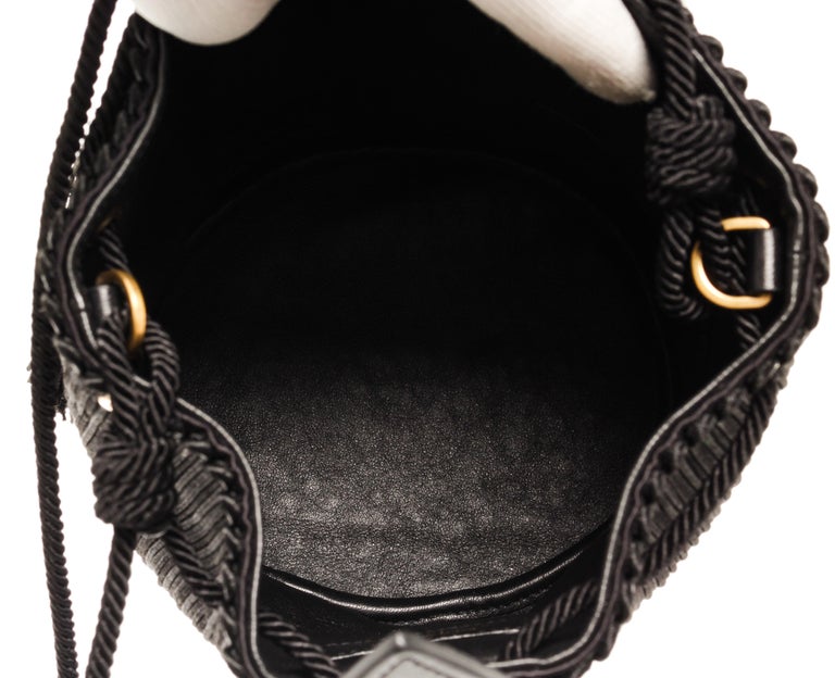 Saint Laurent YSL Black Canvas Fringe Bucket Bag For Sale at 1stDibs