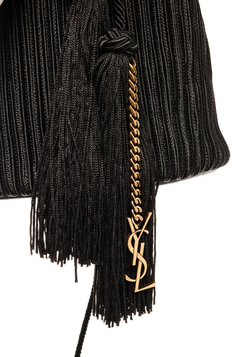 Saint Laurent YSL Black Canvas Fringe Bucket Bag For Sale at 1stDibs