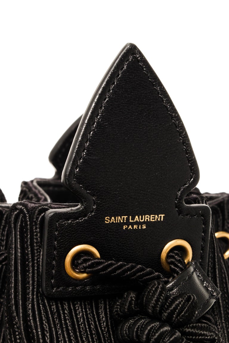 Saint Laurent YSL Black Canvas Fringe Bucket Bag For Sale at 1stDibs