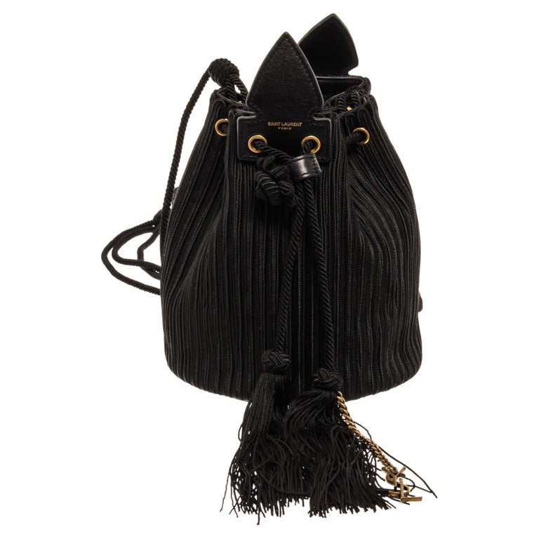 Saint Laurent YSL Black Canvas Fringe Bucket Bag For Sale at 1stDibs