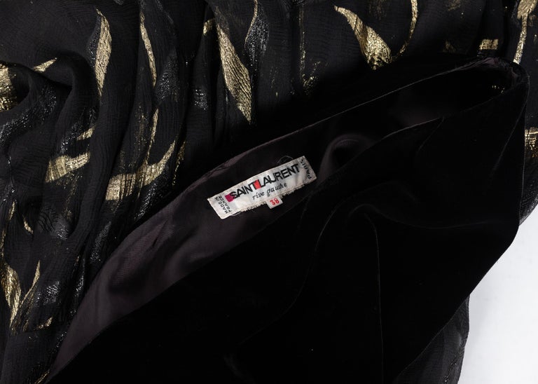 Saint Laurent YSL One shoulder Black Velvet Metallic Layered Dress ...