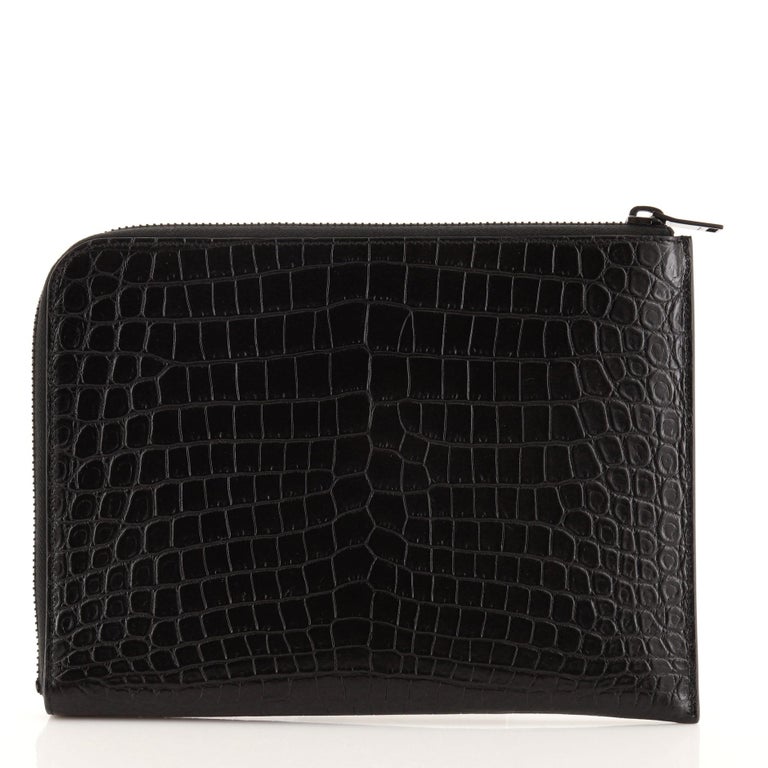 Saint Laurent YSL Rider Zipped Document Holder Crocodile Embossed ...