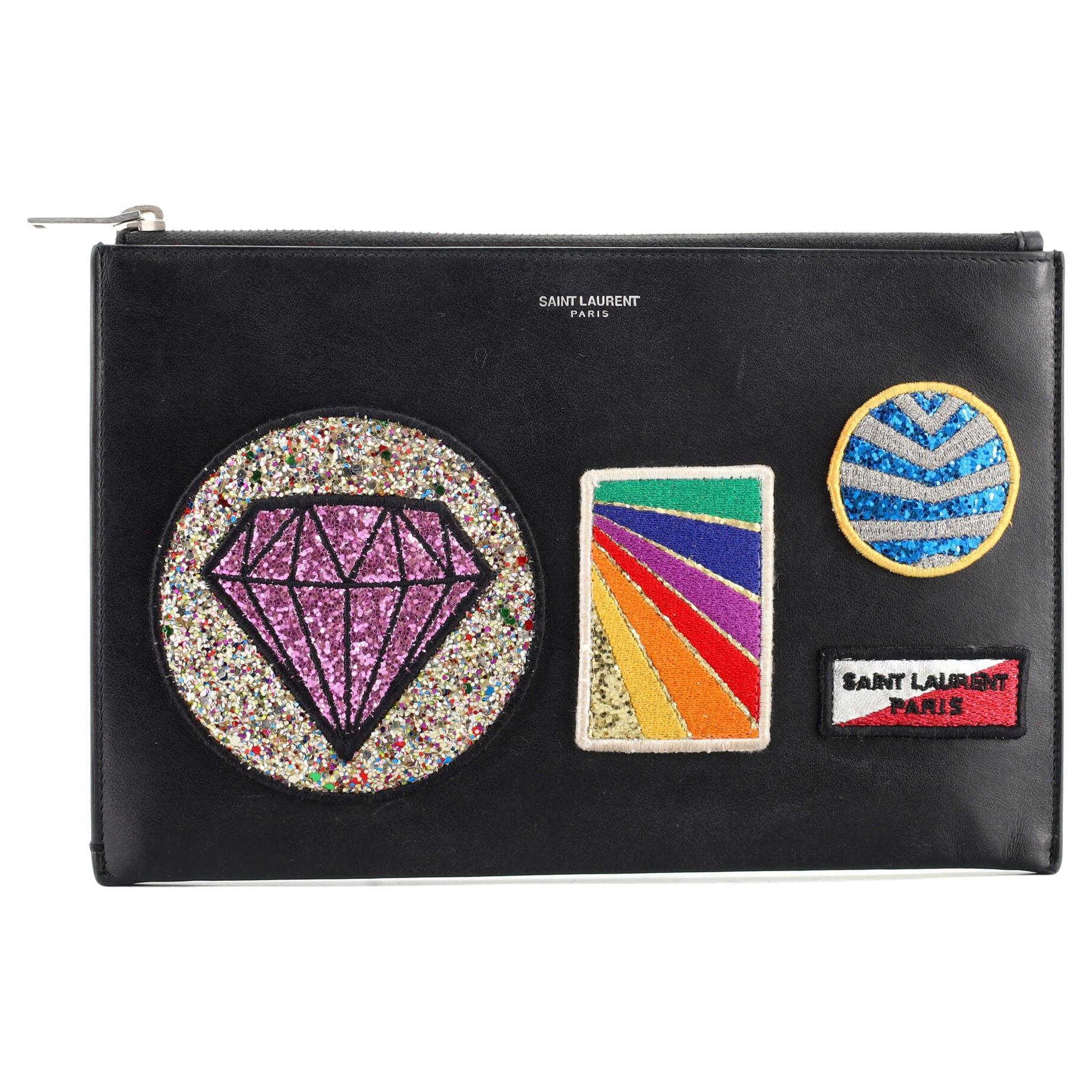 Saint Laurent Black Leather Love Patched Zip Wallet For Sale at 1stDibs