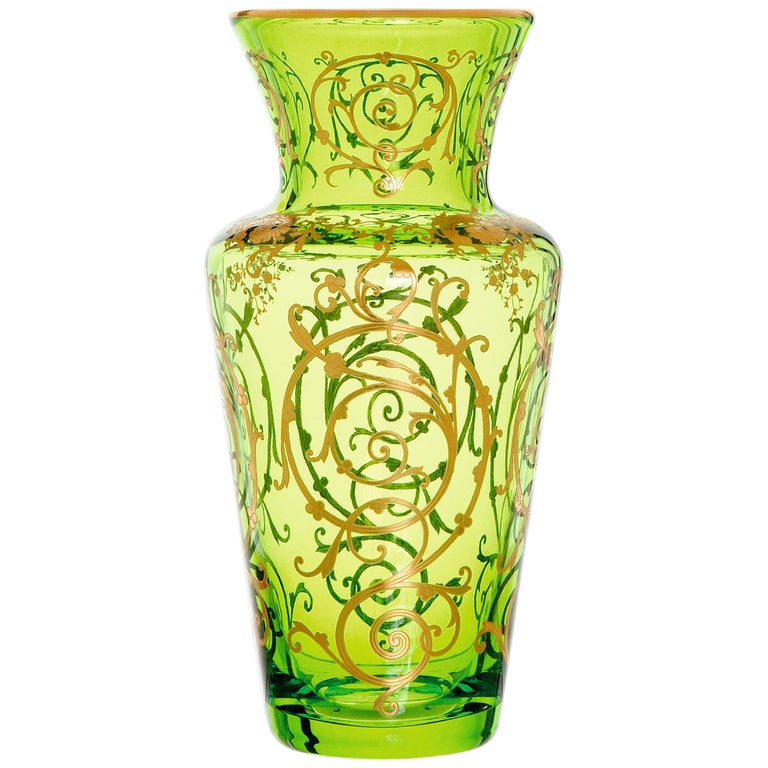 Saint-Louis Apollinaire Chartreuse-Green Vase with Gold Engraving For ...