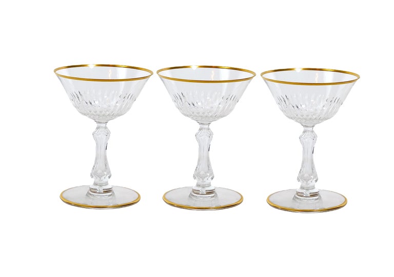Saint Louis Crystal Gilt Gold Tableware Glassware Service / 12 People ...