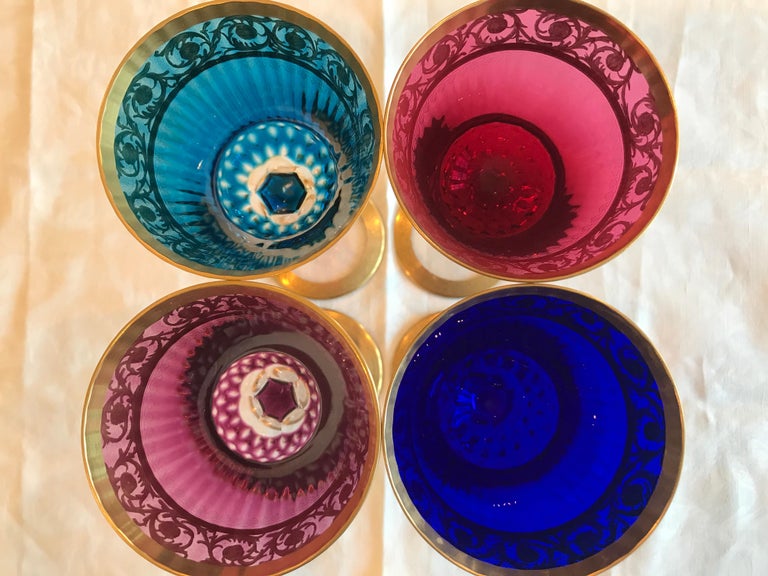 Saint Louis Gold Thistle Cobalt, Red, Amethyst, Sky Blue Hocks, Set of ...