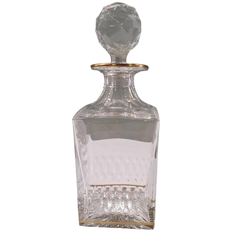 Saint Louis Hand Cut Crystal "Apollo" Gold Rim Square Decanter, France ...