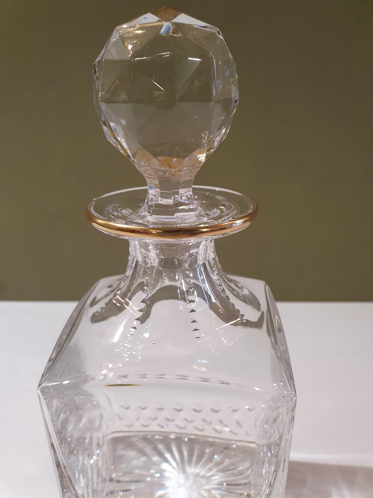 Saint Louis Hand Cut Crystal "Apollo" Gold Rim Square Decanter, France ...