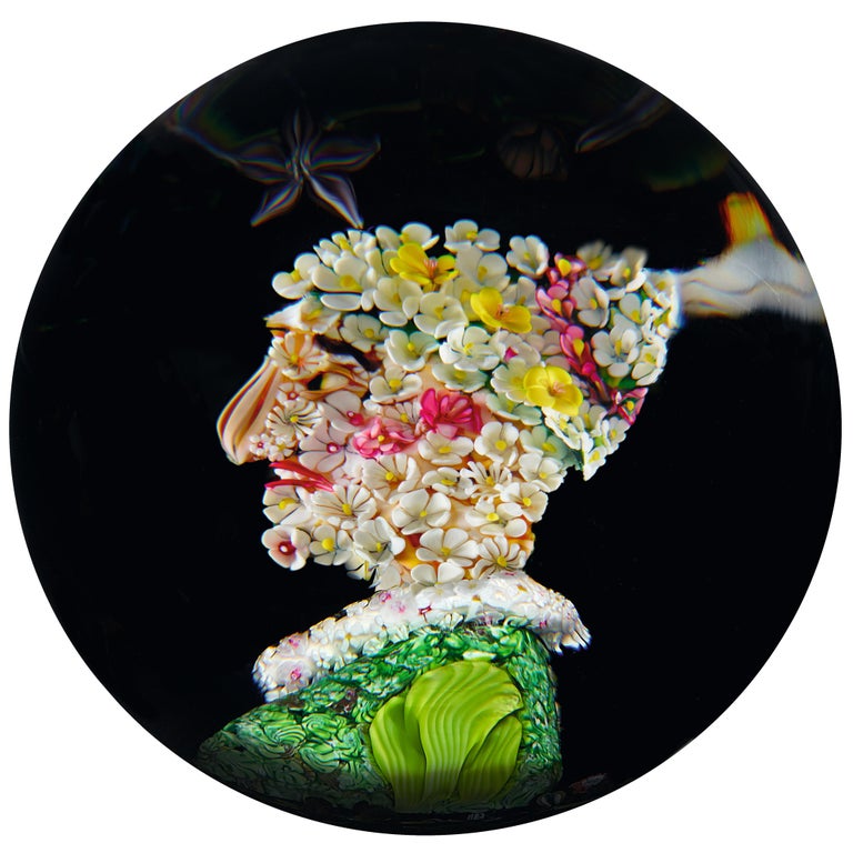 Saint-Louis Spring Crystal Paperweight with Multicolor Flower Details ...