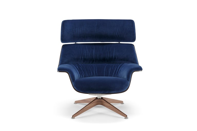 Saint Luc 'Coach 2' Lounge Chair in Navy Fabric with Headrest by J.M ...
