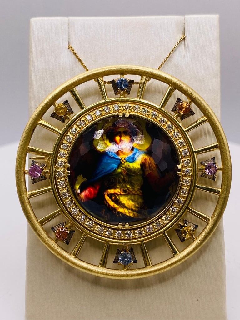Saint Michael Sapphire Brooch Pendant For Sale at 1stDibs