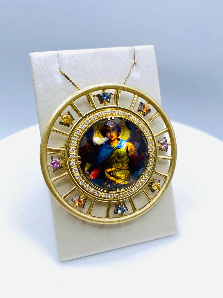 Saint Michael Sapphire Brooch Pendant For Sale at 1stDibs