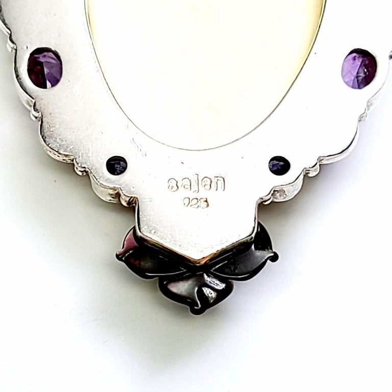 Sajen Sterling Silver Carved Shell Goddess Face Gemstone Pendant For ...