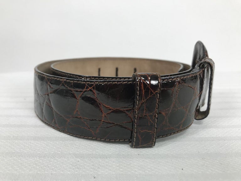 Saks 5th Ave. Rich Brown Caiman Crocodile Contour Belt Large at 1stDibs