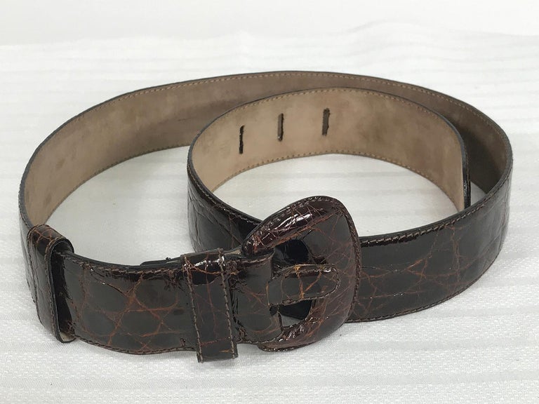 Saks 5th Ave. Rich Brown Caiman Crocodile Contour Belt Large at 1stDibs