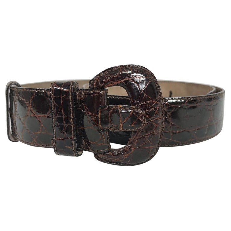 Saks 5th Ave. Rich Brown Caiman Crocodile Contour Belt Large at 1stDibs