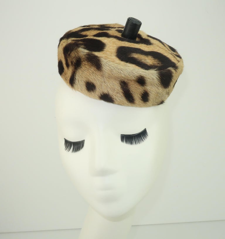 Saks Fifth Avenue Leopard Print Fur Pillbox Hat, 1950's at 1stDibs ...