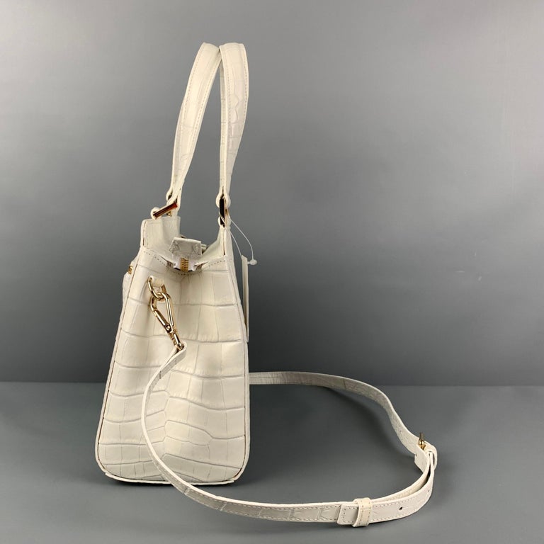 SAKS FIFTH AVENUE Off White Alligator Leather Embossed Handbag For Sale ...