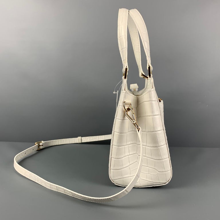 SAKS FIFTH AVENUE Off White Alligator Leather Embossed Handbag For Sale ...