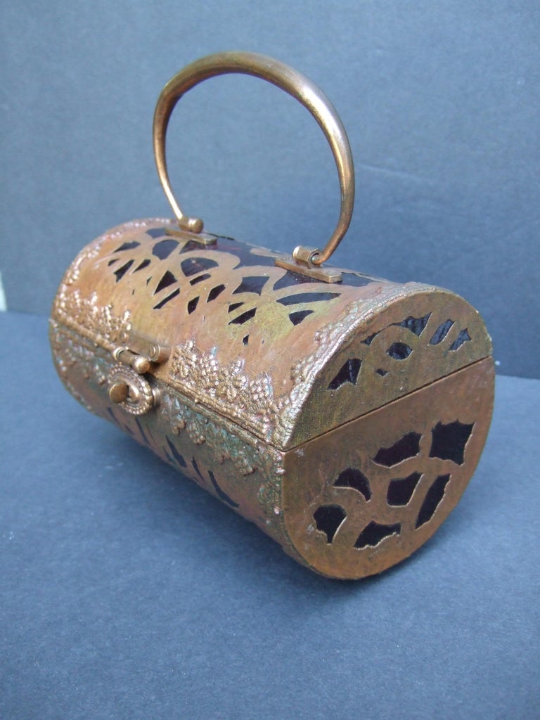 Saks Fifth Avenue Rare Copper Metal Lucite Cylinder Handbag c 1960s For ...