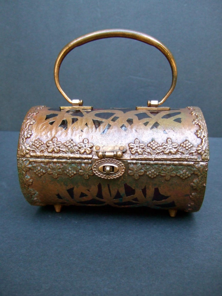 Saks Fifth Avenue Rare Copper Metal Lucite Cylinder Handbag c 1960s For ...