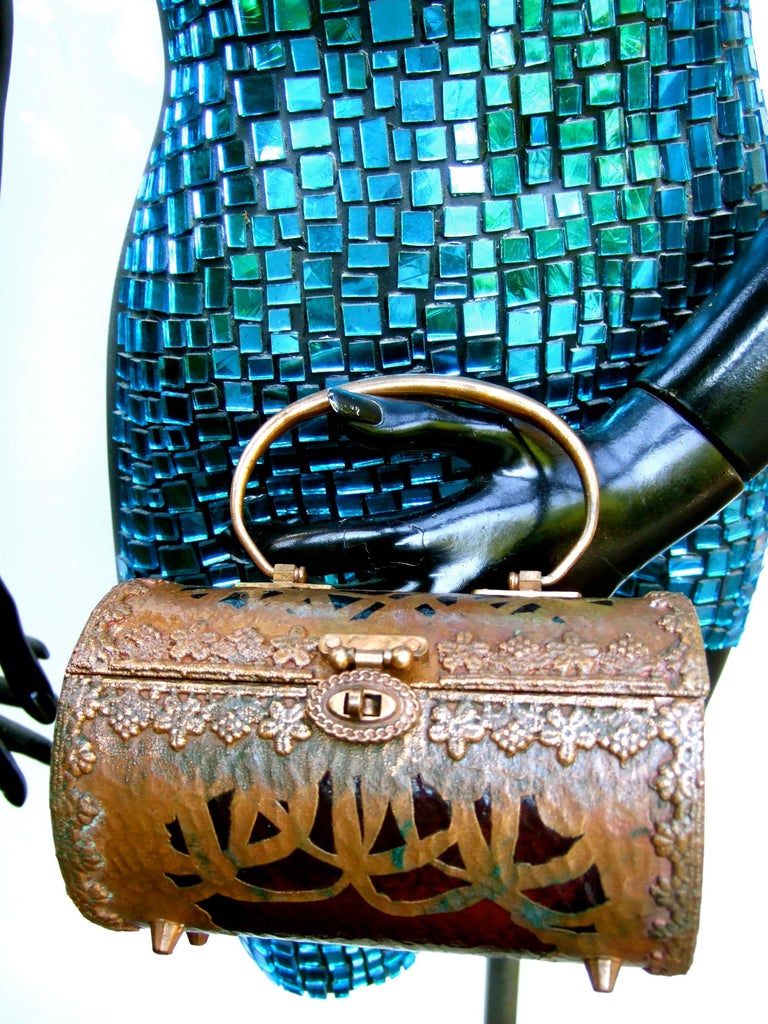 Saks Fifth Avenue Rare Copper Metal Lucite Cylinder Handbag c 1960s For ...