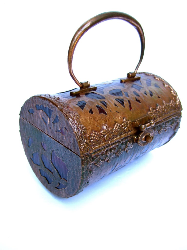 Saks Fifth Avenue Rare Copper Metal Lucite Cylinder Handbag c 1960s For ...