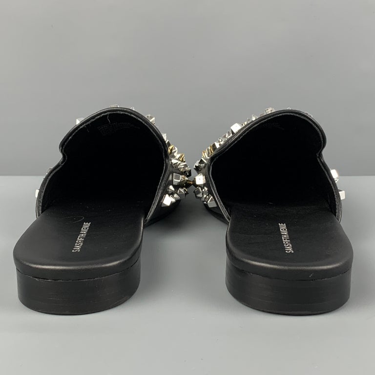 SAKS FIFTH AVENUE Size 12 Black Rumi Studded Mules For Sale at 1stDibs