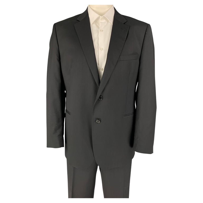 SAKS FIFTH AVENUE Size 46 Black Wool Silk Notch Lapel Suit For Sale at ...