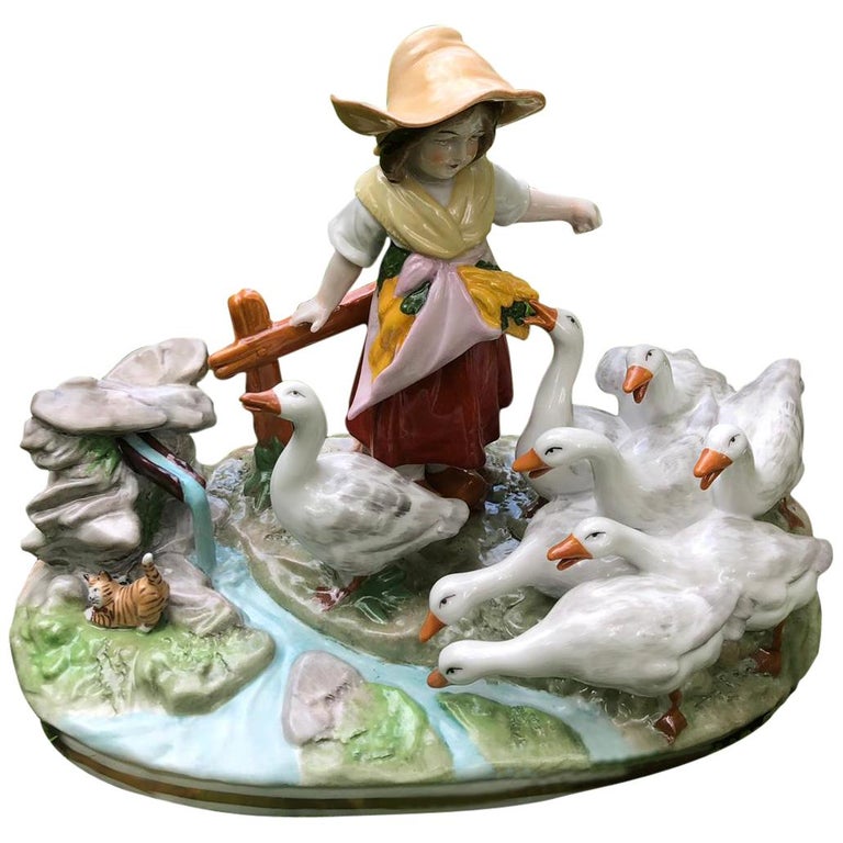 Saksisch Dresden Porcelain 'The Goose Herder', before 1989 For Sale at ...