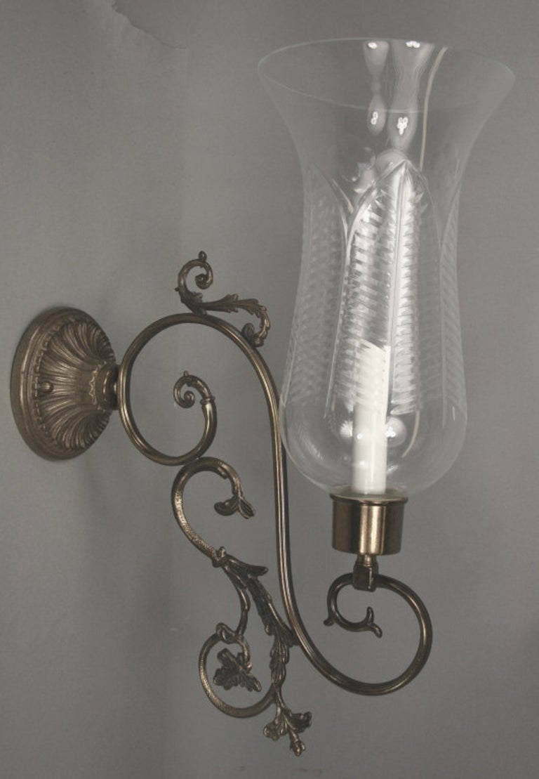 Italian Scrolled-Arm Hurricane Sconces Circa 1940's For Sale at 1stDibs